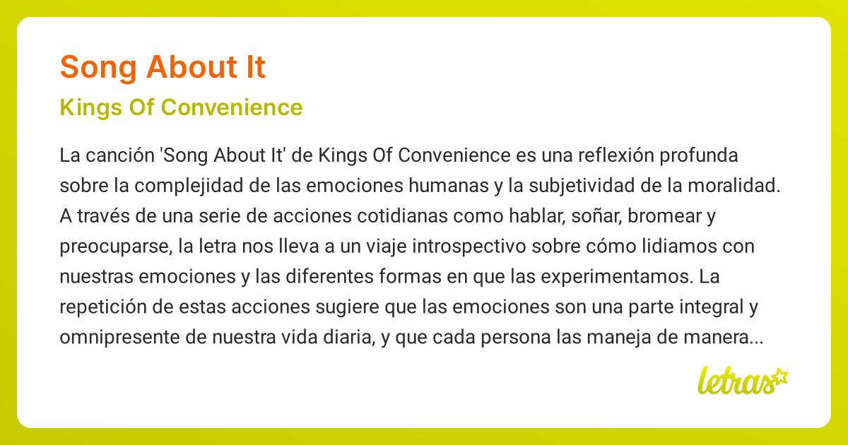 Significado de la canción SONG ABOUT IT (Kings Of Convenience) - LETRAS.COM