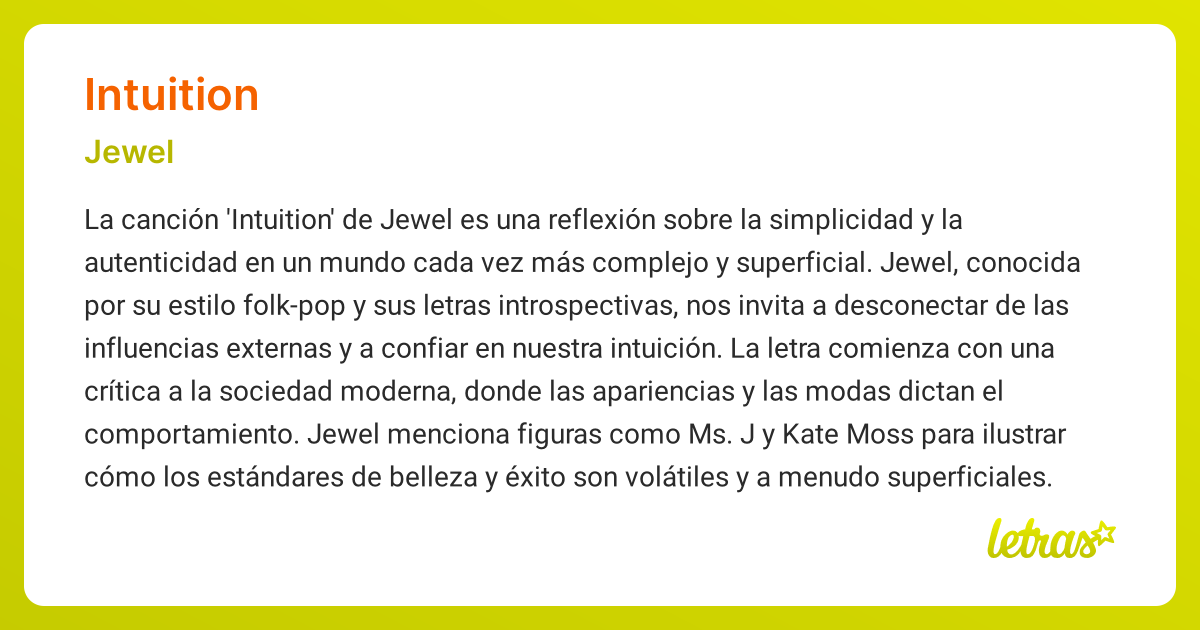 Significado de la canción INTUITION (Jewel) - LETRAS.COM