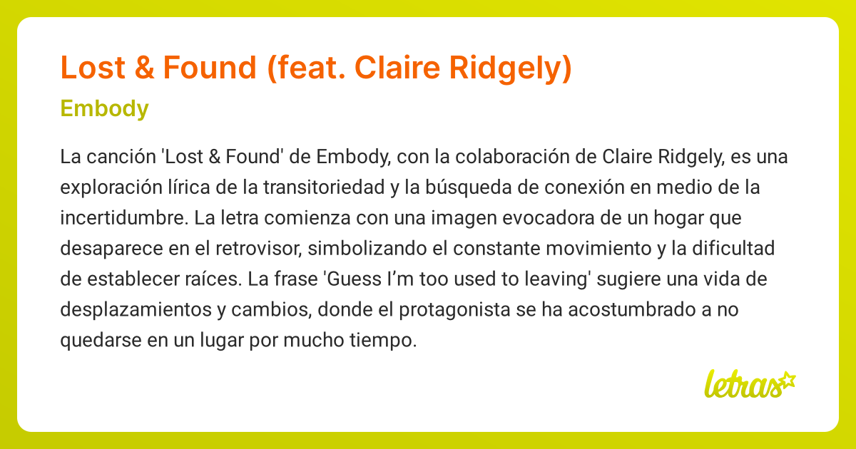 Significado de la canción Lost & Found (feat. Claire Ridgely) (Embody ...