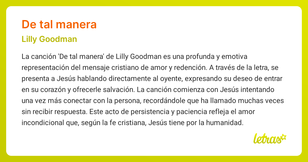 Significado de la canción DE TAL MANERA (Lilly Goodman) - LETRAS.COM