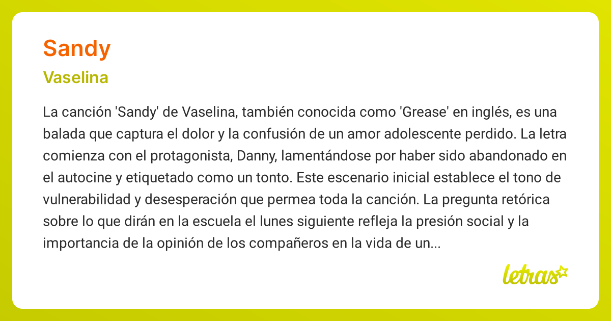 Significado de la canción SANDY (Vaselina) - LETRAS.COM
