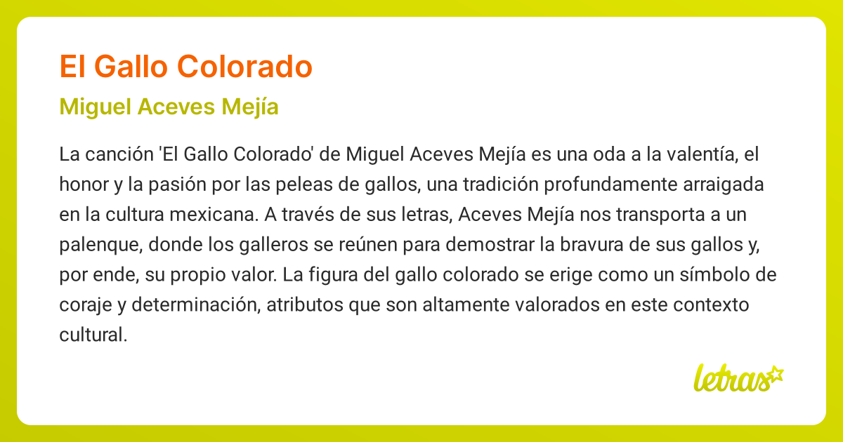 Significado de la canción EL GALLO COLORADO (Miguel Aceves Mejía ...