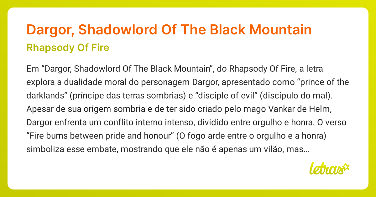 Significado da música Dargor, Shadowlord Of The Black Mountain ...