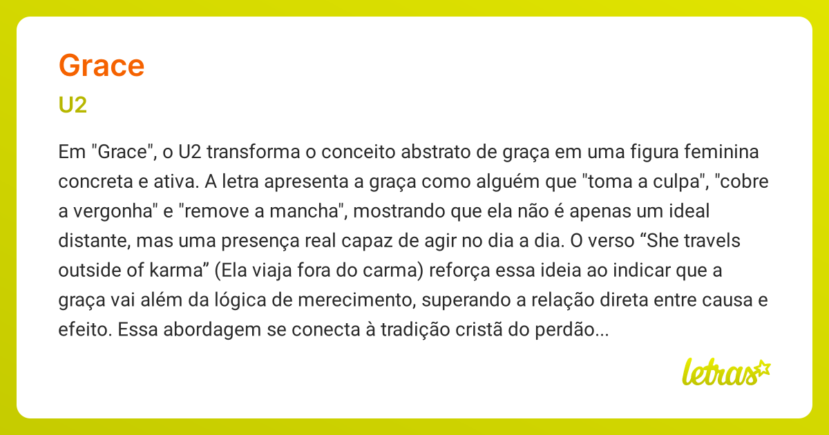 Significado da música GRACE (U2) - LETRAS.MUS.BR