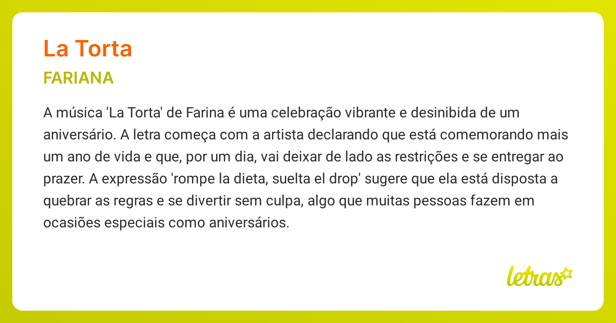 Significado da música LA TORTA (FARIANA) - LETRAS.MUS.BR