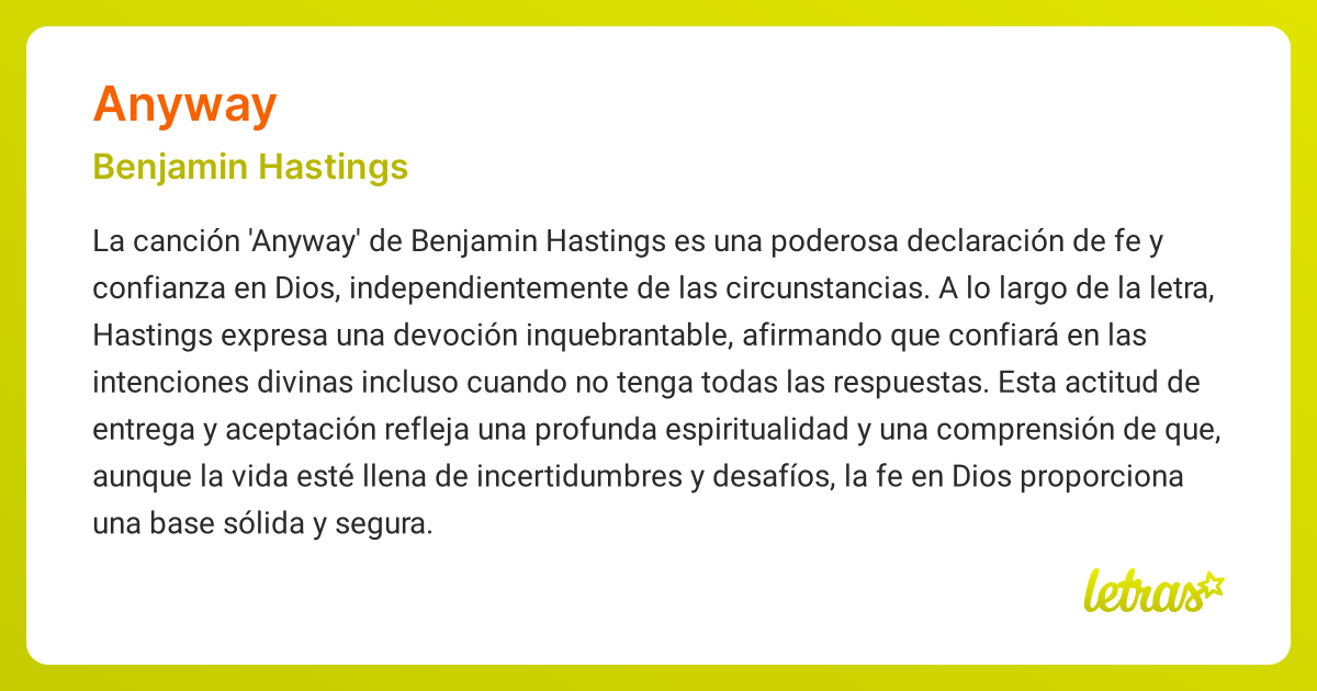 Significado de la canción ANYWAY (Benjamin Hastings) - LETRAS.COM