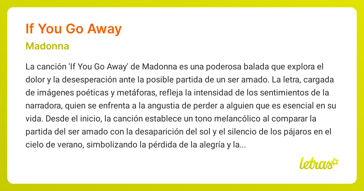 Significado de la canción IF YOU GO AWAY (Madonna) - LETRAS.COM