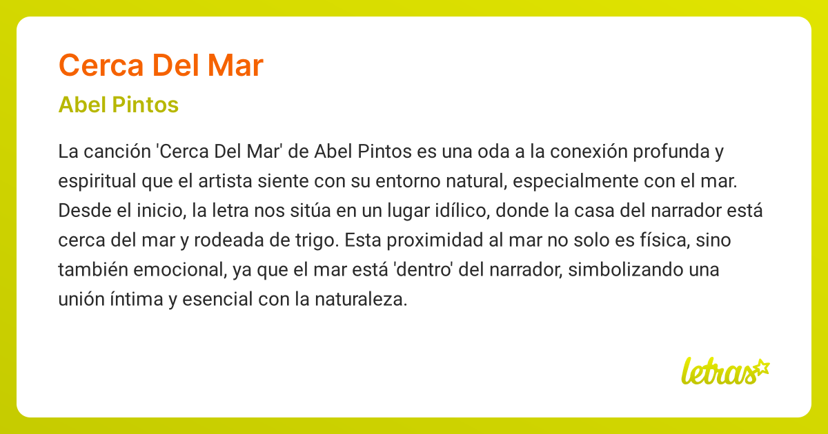 Significado de la canción CERCA DEL MAR (Abel Pintos) - LETRAS.COM