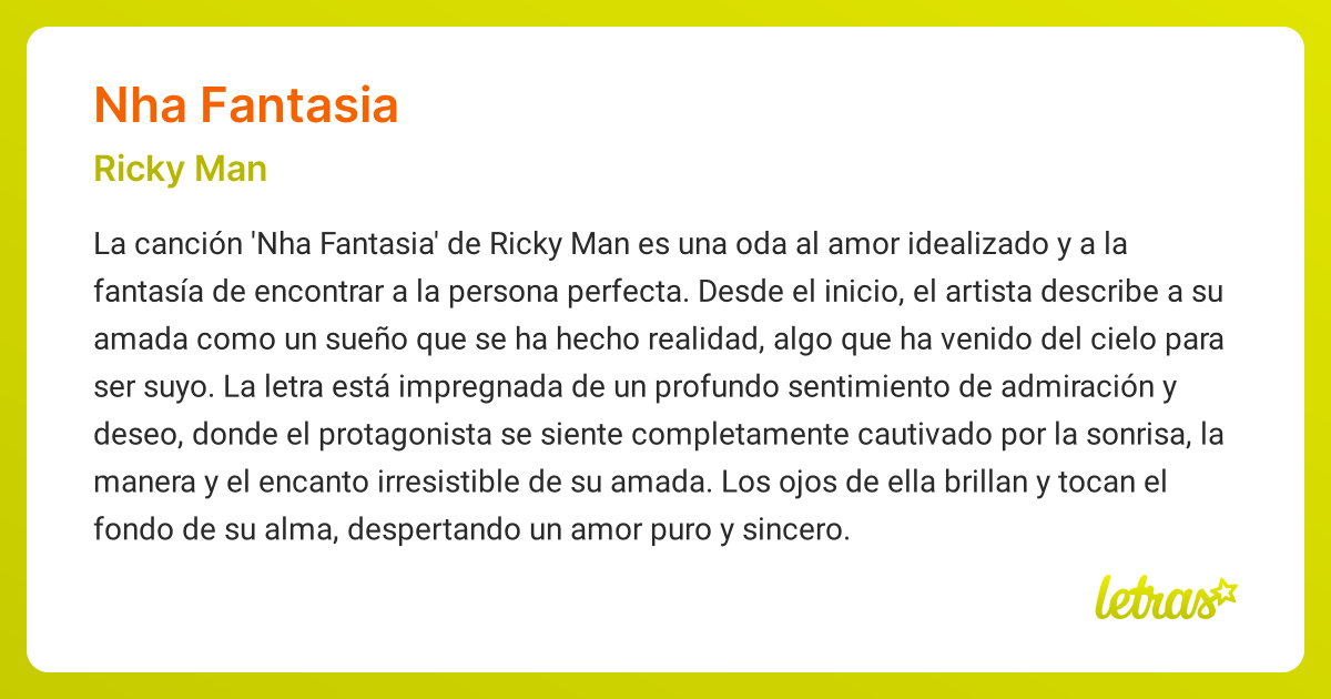 Significado de la canción NHA FANTASIA (Ricky Man) - LETRAS.COM