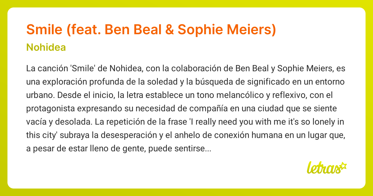 Significado de la canción Smile (feat. Ben Beal & Sophie Meiers ...