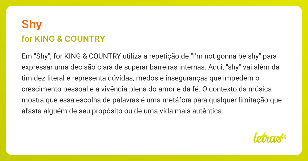 Significado da música SHY (for KING & COUNTRY) - LETRAS.MUS.BR