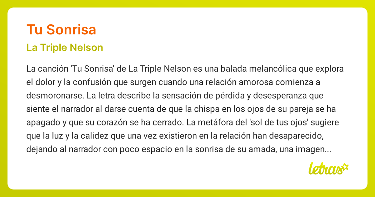 Significado de la canción TU SONRISA (La Triple Nelson) - LETRAS.COM
