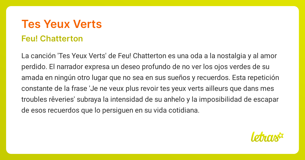 Significado de la canción TES YEUX VERTS (Feu! Chatterton) - LETRAS.COM