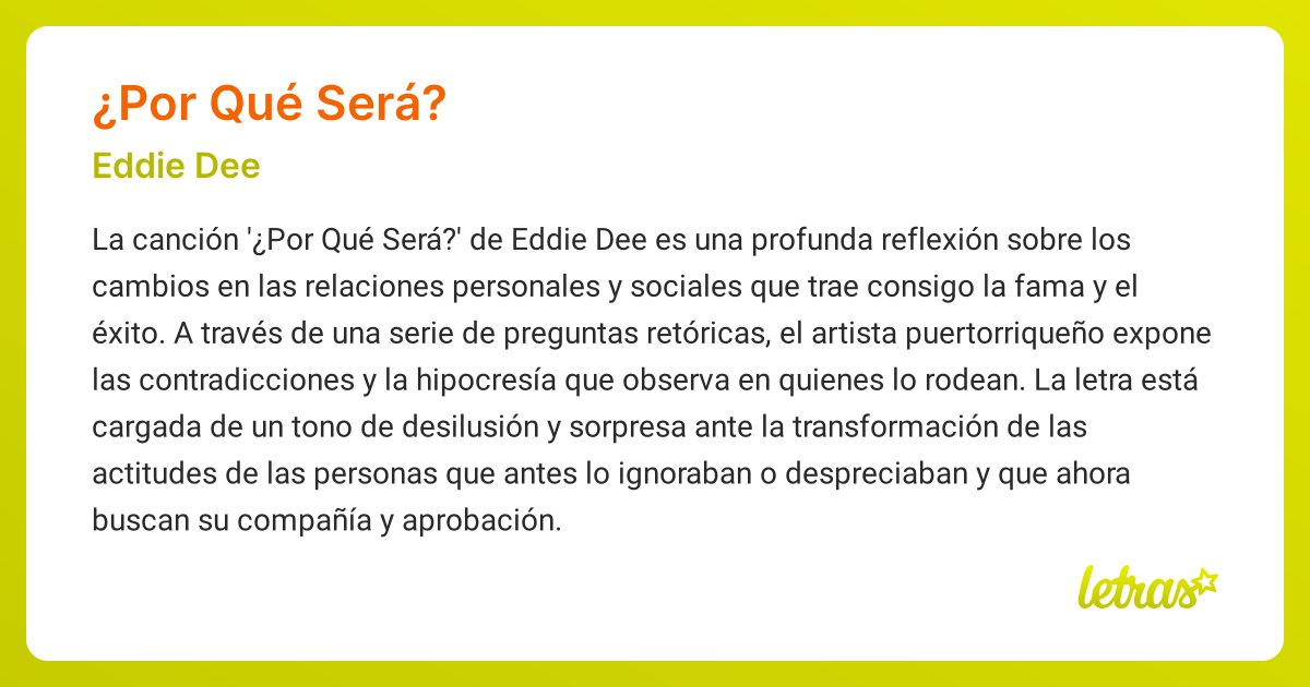 Significado de la canción ¿POR QUÉ SERÁ? (Eddie Dee) - LETRAS.COM
