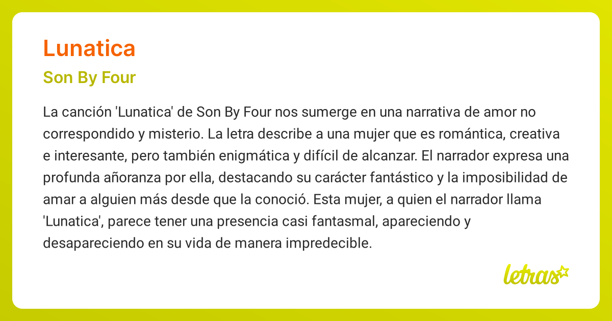 Significado de la canción LUNATICA (Son By Four) - LETRAS.COM