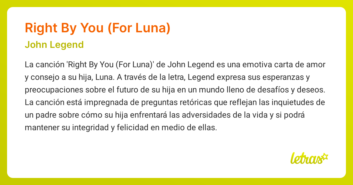 Significado de la canción RIGHT BY YOU (FOR LUNA) (John Legend ...