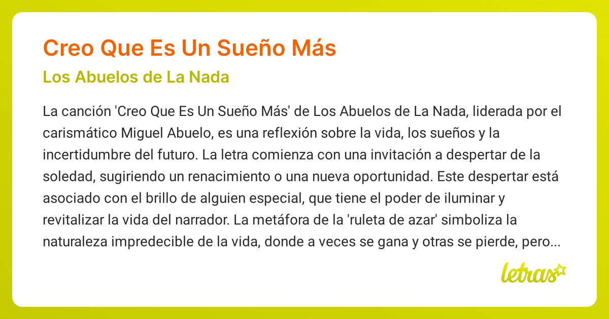 Significado de la canción CREO QUE ES UN SUEÑO MÁS (Los Abuelos de La ...