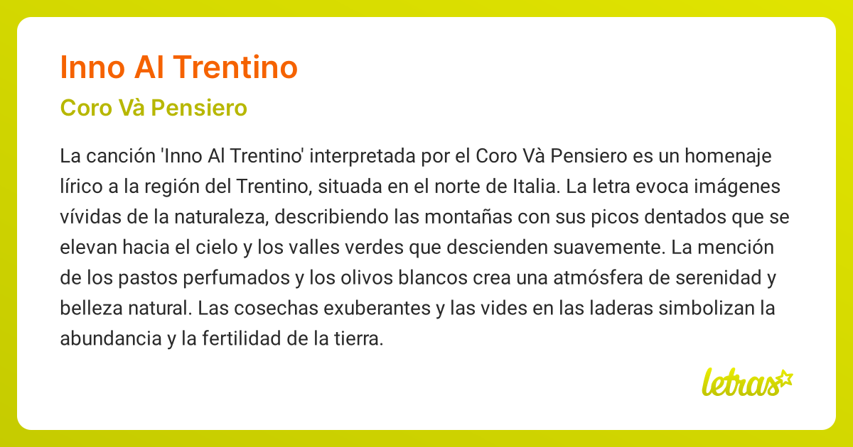 Significado de la canción INNO AL TRENTINO (Coro Và Pensiero) - LETRAS.COM