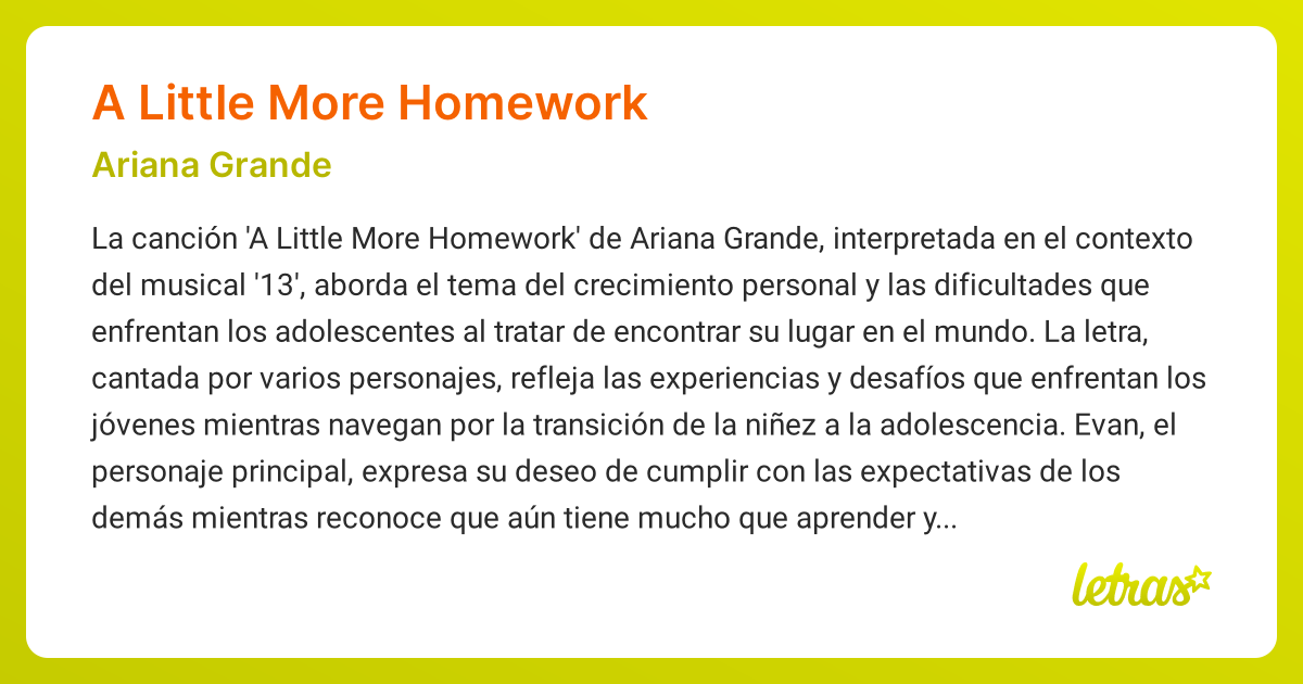 Significado de la canción A LITTLE MORE HOMEWORK (Ariana Grande ...