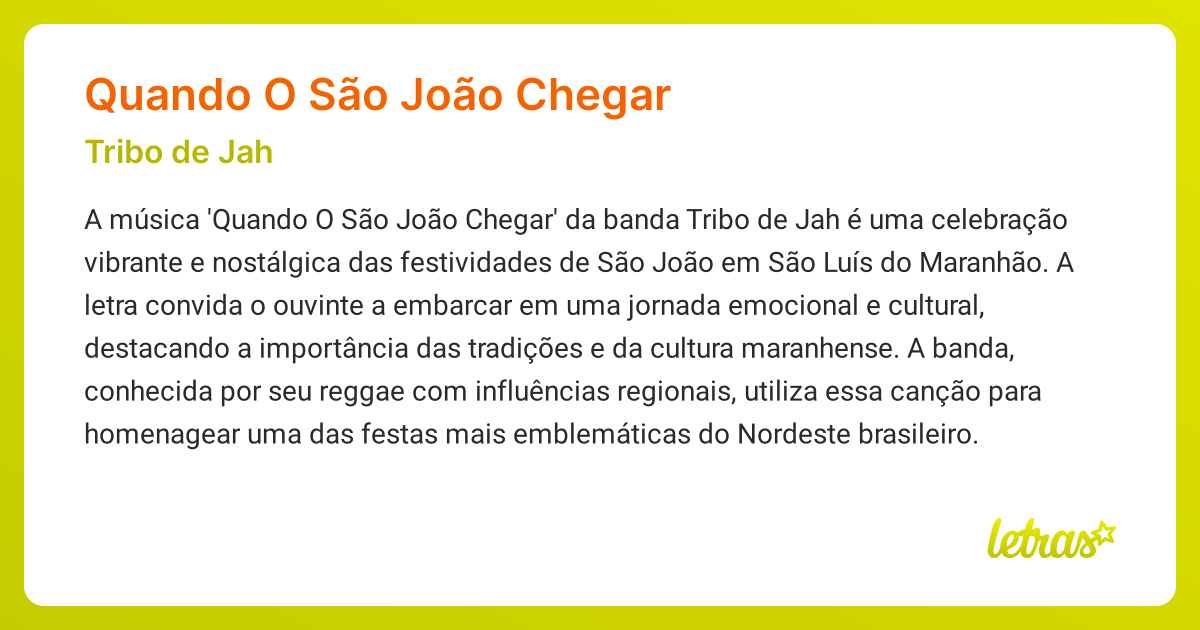 Significado da música QUANDO O SÃO JOÃO CHEGAR (Tribo de Jah) - LETRAS ...