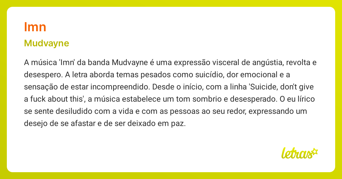 Significado da música IMN (Mudvayne) - LETRAS.MUS.BR