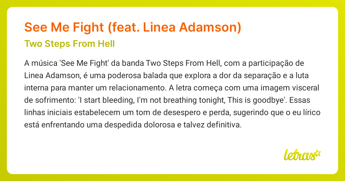 Significado da música See Me Fight (feat. Linea Adamson) (Two Steps ...