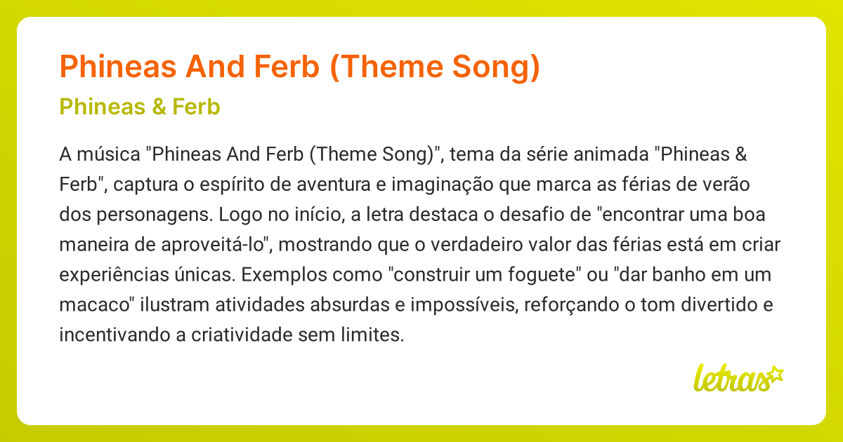 Significado da música PHINEAS AND FERB (THEME SONG) (Phineas & Ferb ...