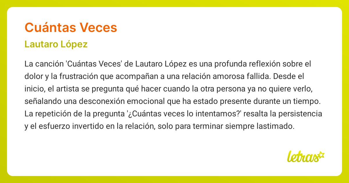 Significado de la canción CUÁNTAS VECES (Lautaro López) - LETRAS.COM