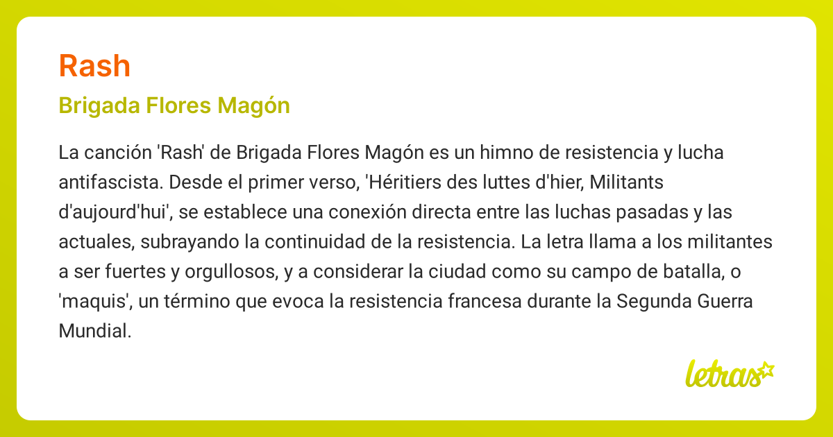 Significado de la canción RASH (Brigada Flores Magón) - LETRAS.COM