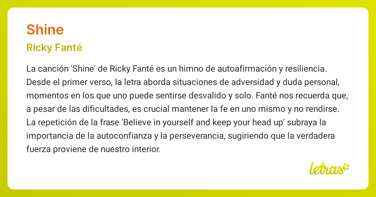 Significado de la canción SHINE (Ricky Fanté) - LETRAS.COM