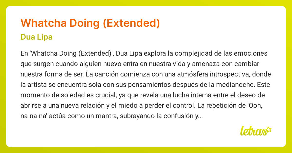 Significado de la canción WHATCHA DOING (EXTENDED) (Dua Lipa) - LETRAS.COM