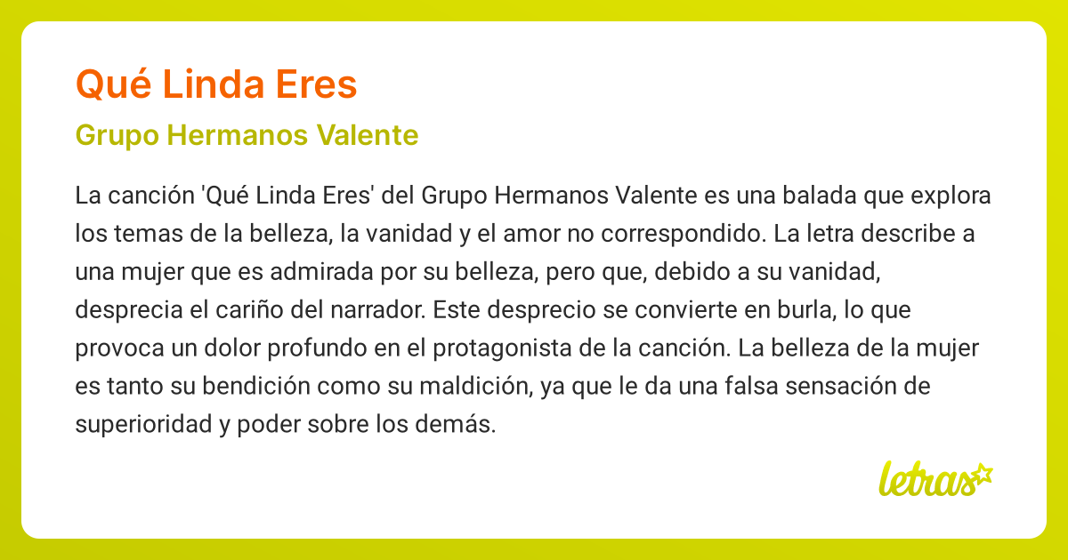 Significado de la canción QUÉ LINDA ERES (Grupo Hermanos Valente ...