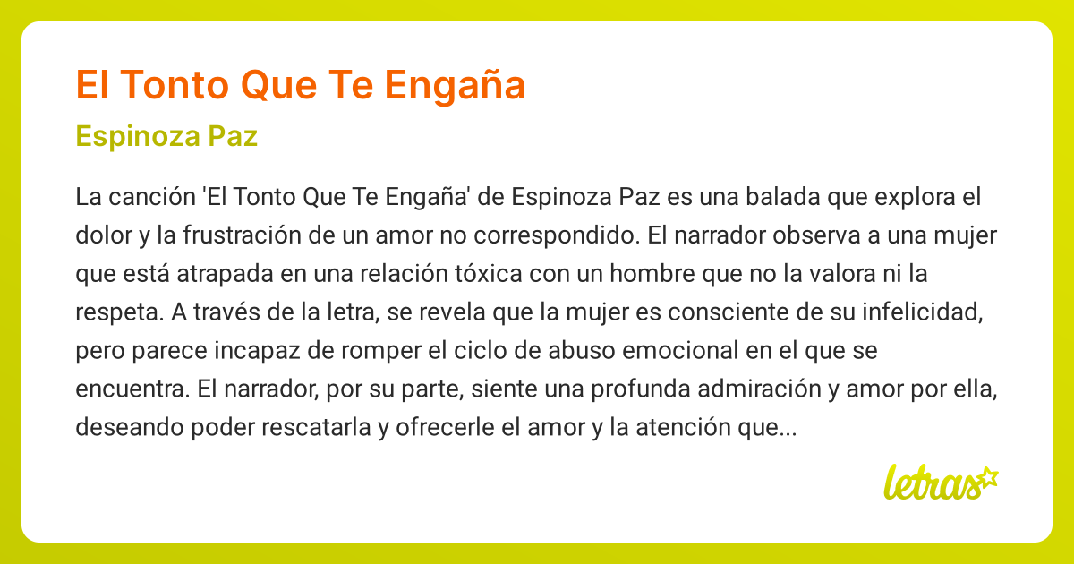 Significado de la canción EL TONTO QUE TE ENGAÑA (Espinoza Paz ...
