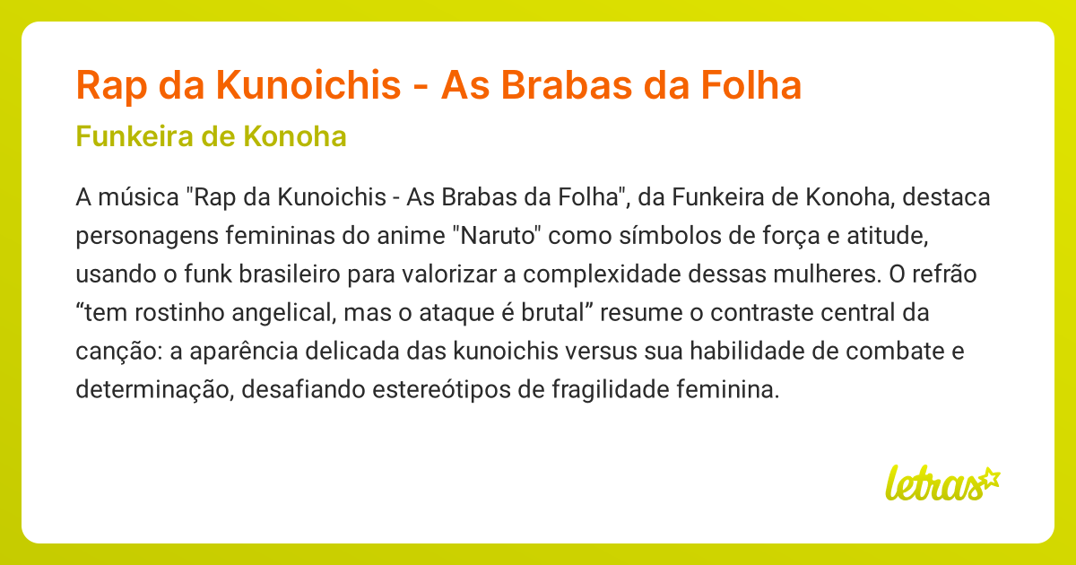 Significado da música Rap da Kunoichis - As Brabas da Folha (Funkeira ...