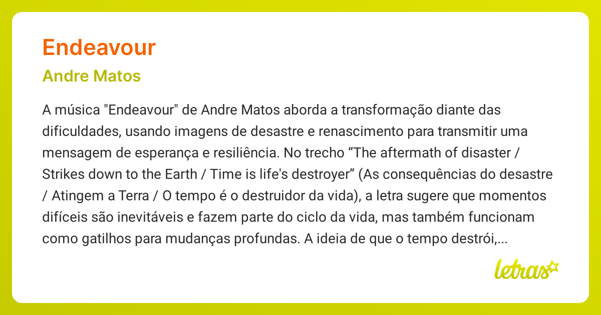 Significado da música ENDEAVOUR (Andre Matos) - LETRAS.MUS.BR