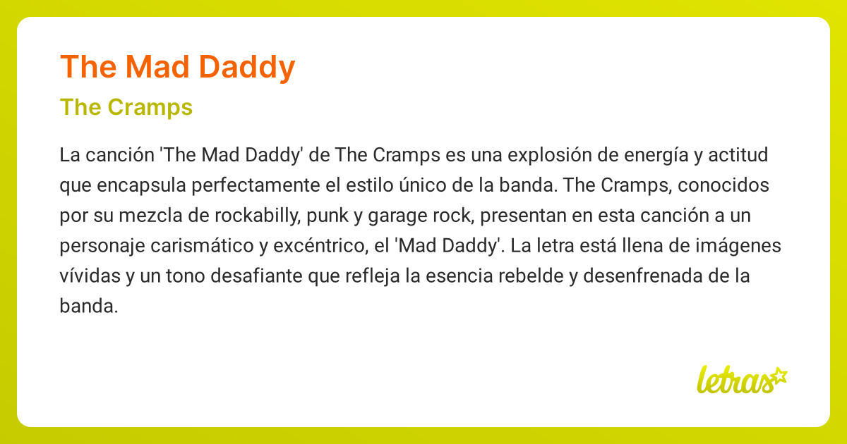 Significado de la canción THE MAD DADDY (The Cramps) - LETRAS.COM