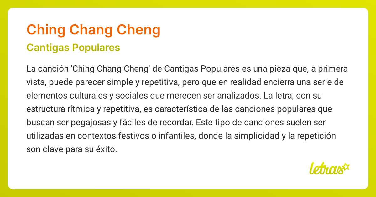 Significado de la canción CHING CHANG CHENG (Cantigas Populares ...