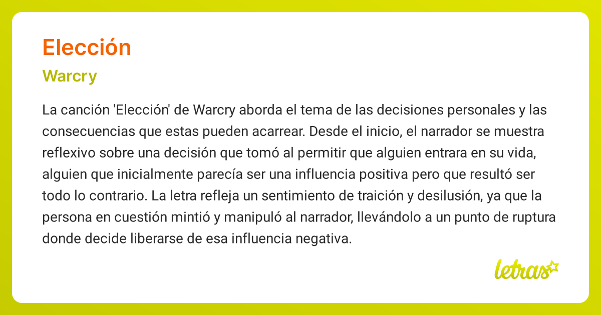 Significado de la canción ELECCIÓN (Warcry) - LETRAS.COM