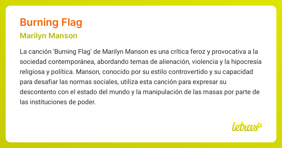 Significado de la canción BURNING FLAG (Marilyn Manson) - LETRAS.COM