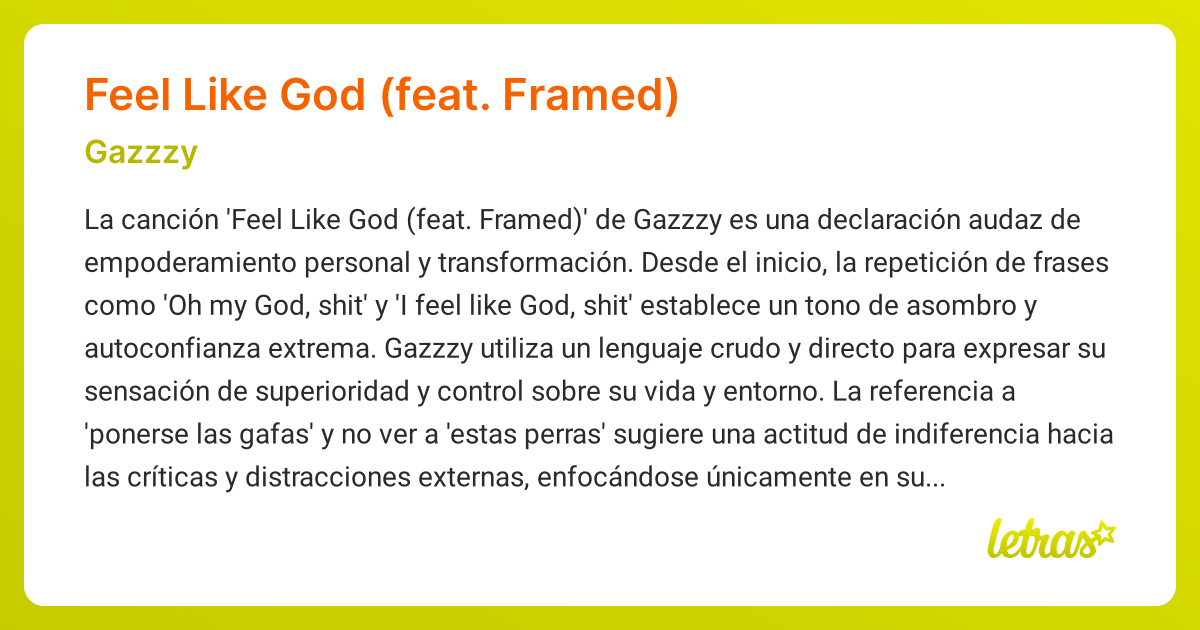 Significado de la canción FEEL LIKE GOD (FEAT. FRAMED) (Gazzzy ...