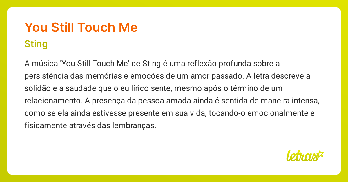 Significado da música YOU STILL TOUCH ME (Sting) - LETRAS.MUS.BR
