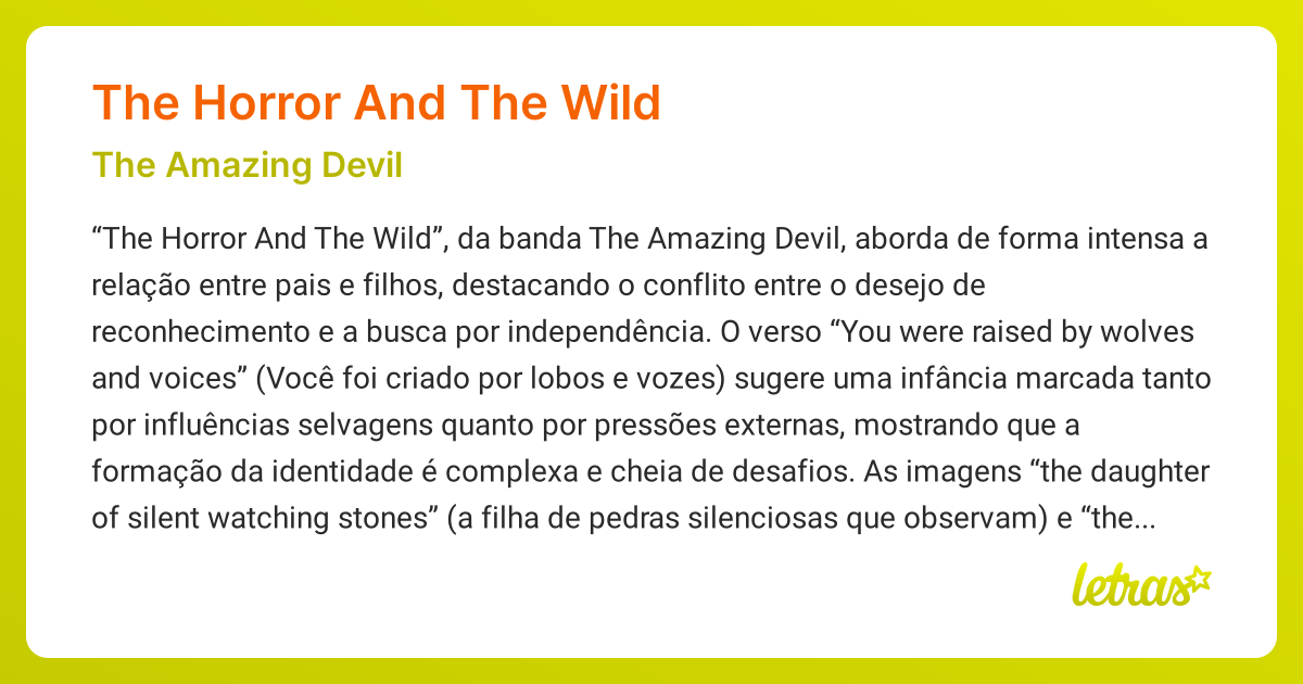 Significado da música THE HORROR AND THE WILD (The Amazing Devil ...