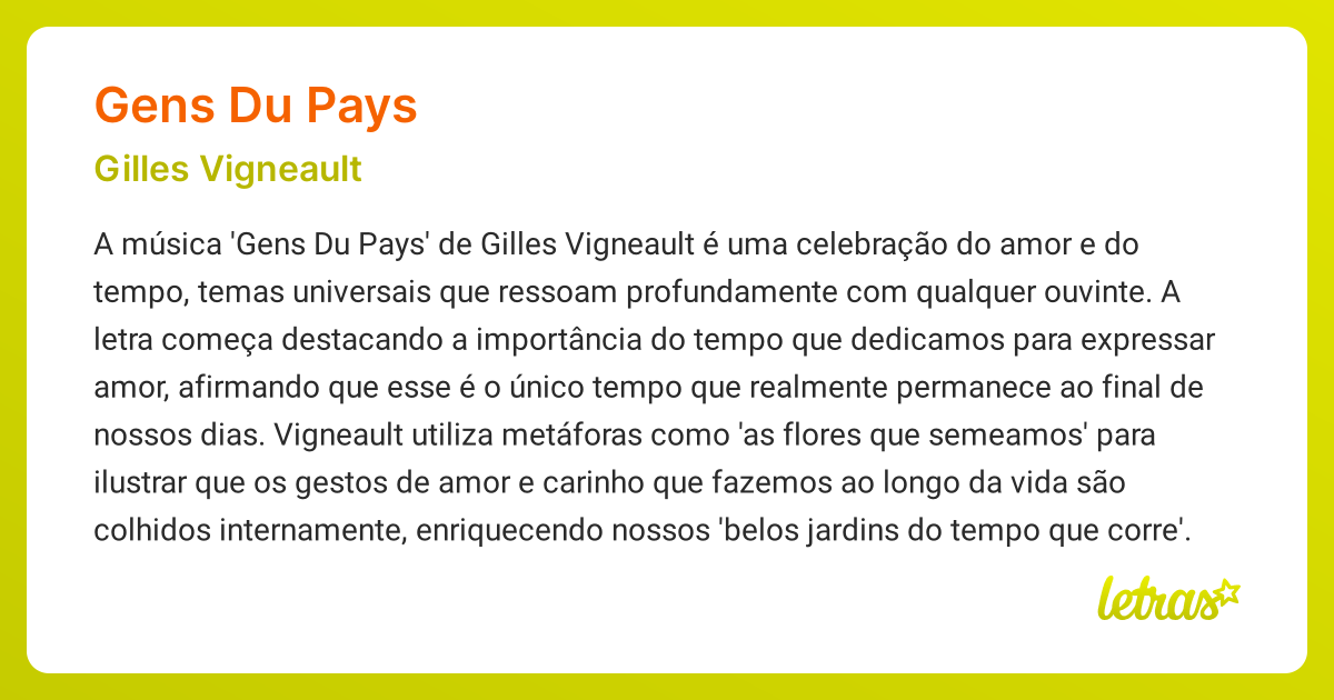 Significado da música GENS DU PAYS (Gilles Vigneault) - LETRAS.MUS.BR