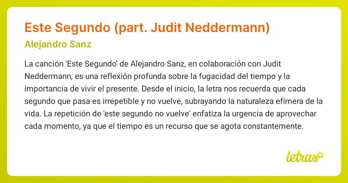 Significado de la canción Este Segundo (part. Judit Neddermann ...