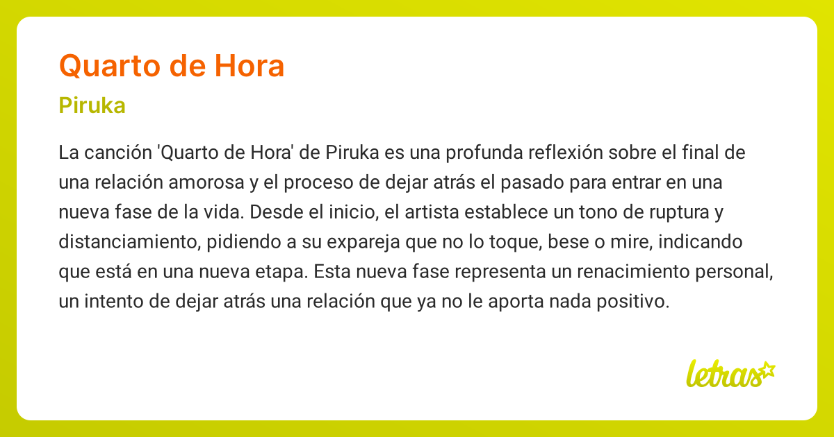 Significado de la canción QUARTO DE HORA (Piruka) - LETRAS.COM
