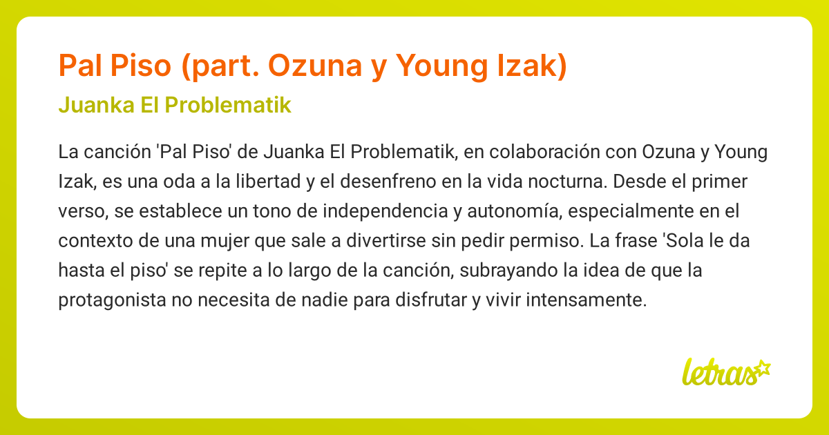 Significado de la canción Pal Piso (part. Ozuna y Young Izak) (Juanka ...