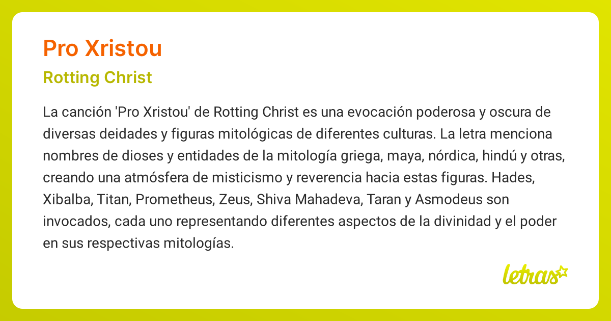 Significado de la canción PRO XRISTOU (Rotting Christ) - LETRAS.COM