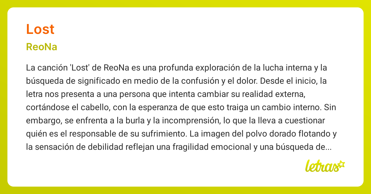 Significado de la canción LOST (ReoNa) - LETRAS.COM