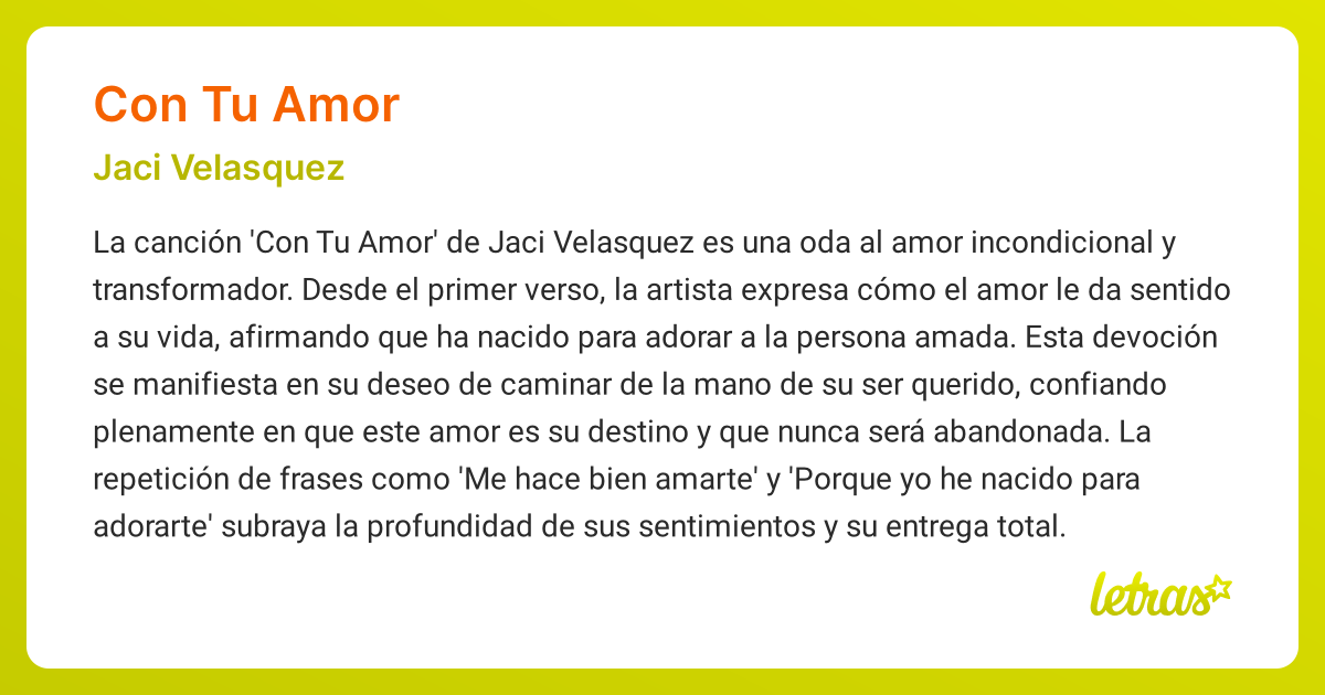 Significado de la canción CON TU AMOR (Jaci Velasquez) - LETRAS.COM