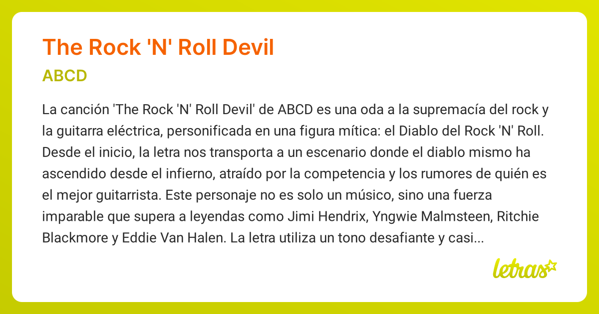 Significado de la canción THE ROCK 'N' ROLL DEVIL (ABCD) - LETRAS.COM